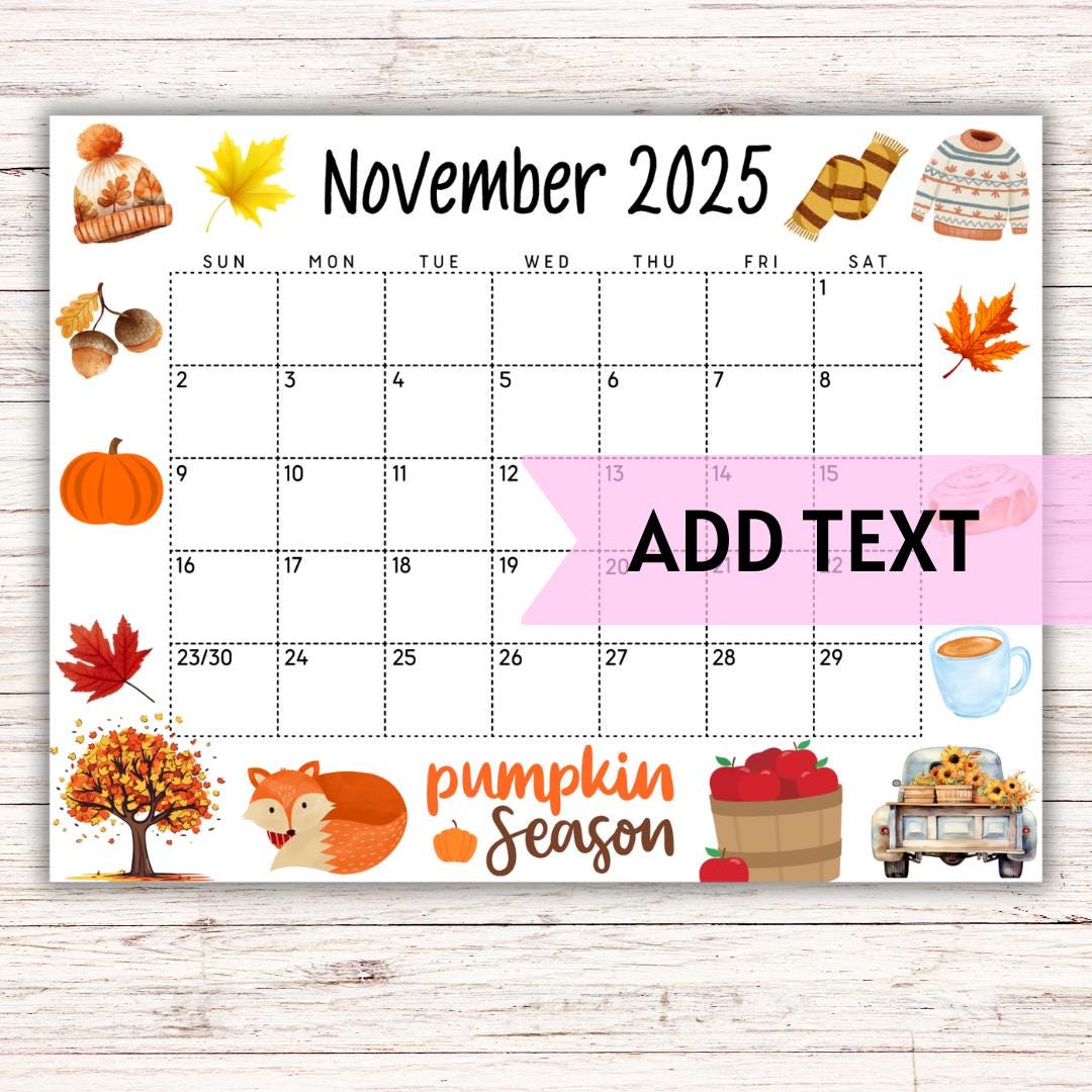 EDITABLE November 2025 Calendar | Printable Fall Calendar | Wall ...