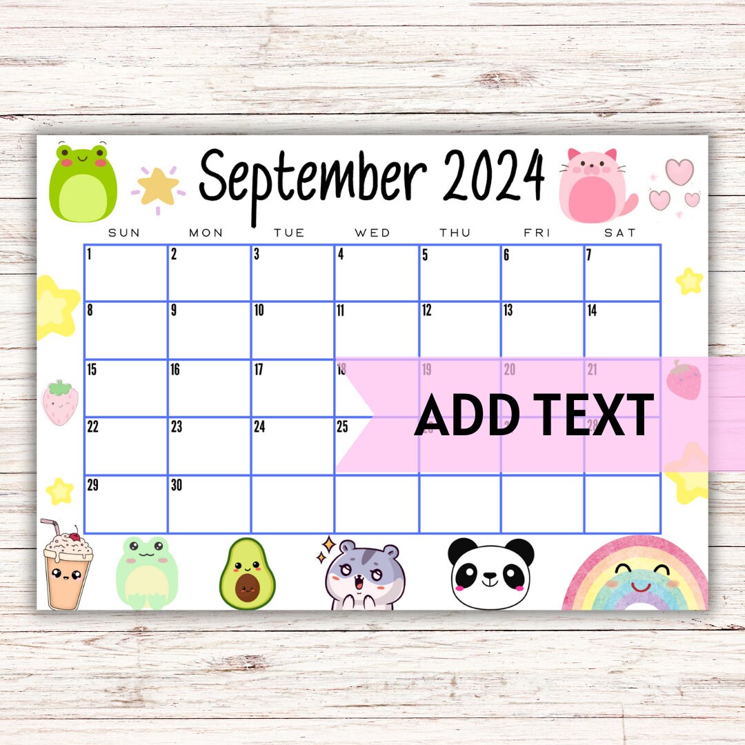 EDITABLE Printable September Calendar 2024 Cute Kid's Kawaii September ...