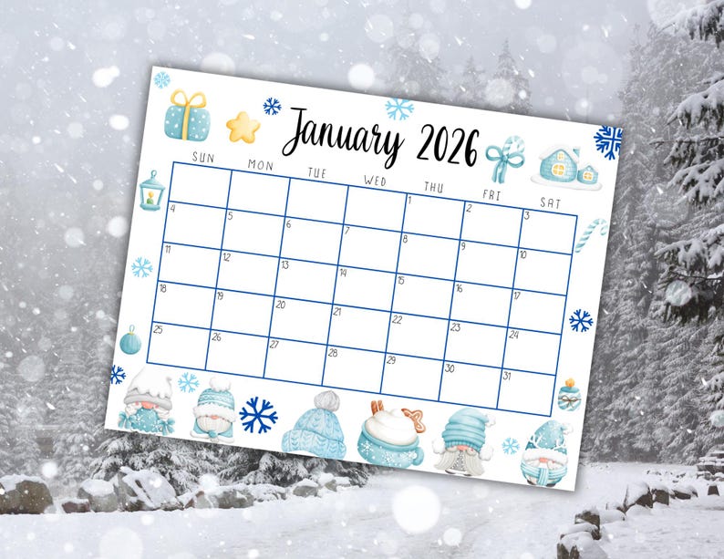 EDITABLE Printable January Calendar 2026 | Cute Baby Blue Winter Themed ...