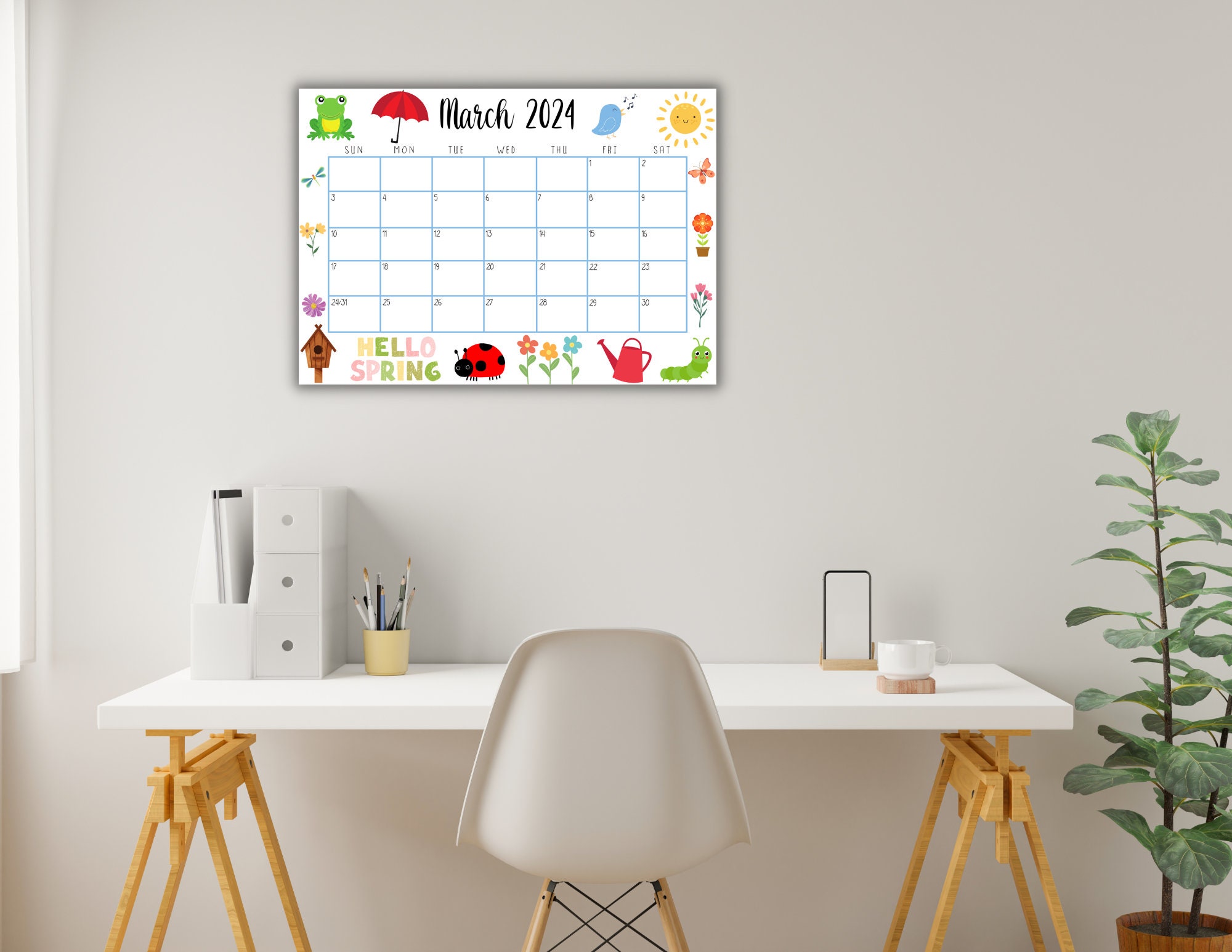 EDITABLE Printable March Calendar 2024 Spring March 2024 Calendar ...
