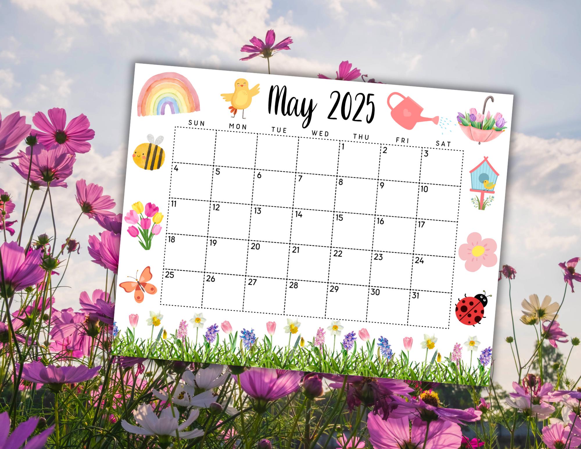 EDITABLE Printable May Calendar 2025 | Cute Spring Themed May Calendar ...