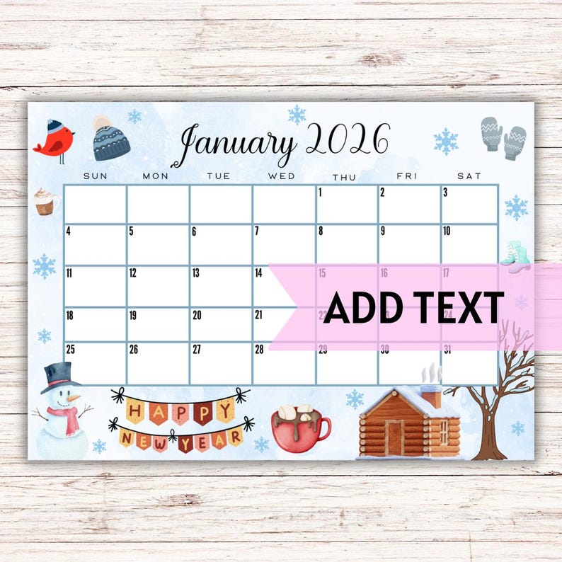 EDITABLE Printable January 2026 Calendar | Beautiful Winter and New ...