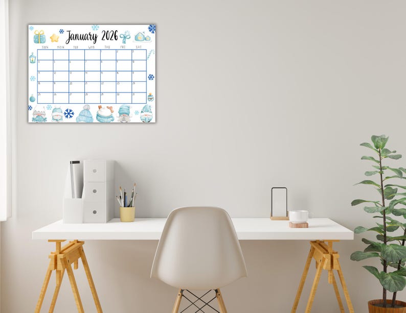 EDITABLE Printable January Calendar 2026 | Cute Baby Blue Winter Themed ...