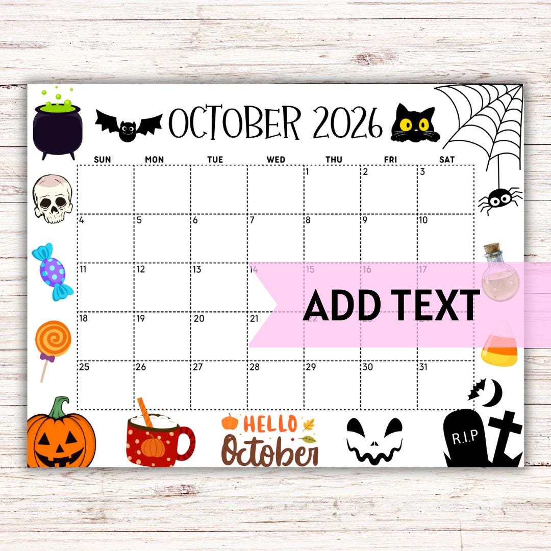 EDITABLE Printable October Calendar 2026 | Halloween Calendar | Cute ...