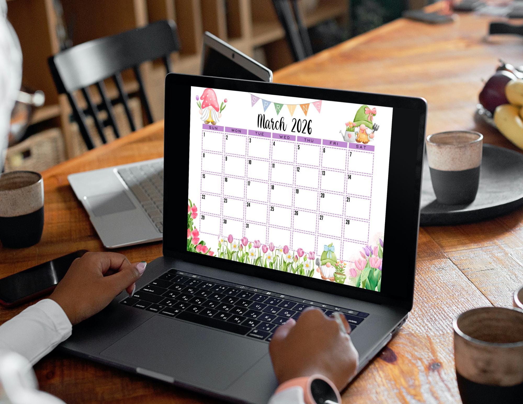 EDITABLE Printable March 2026 Calendar | Watercolor Spring Gnomes ...
