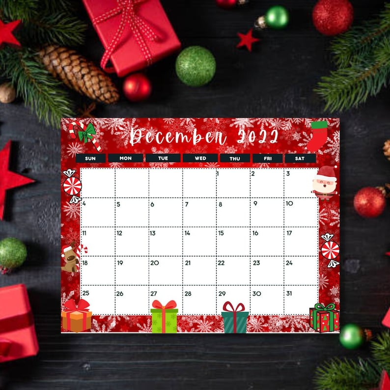 EDITABLE Printable December Calendar 2022 Christmas Calendar - Etsy