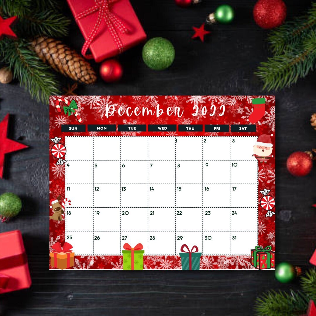 EDITABLE Printable December Calendar 2022 Christmas Calendar - Etsy UK