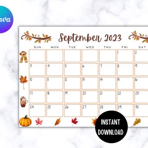 EDITABLE Printable September Calendar 2023 September - Etsy