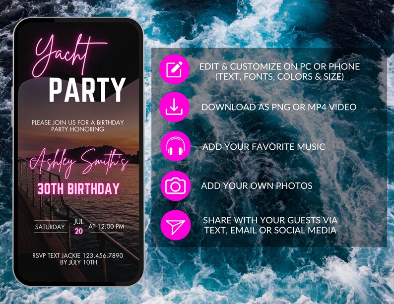 Digital Boat Party Invitation | Animated Yacht Party Invite | Summer ...