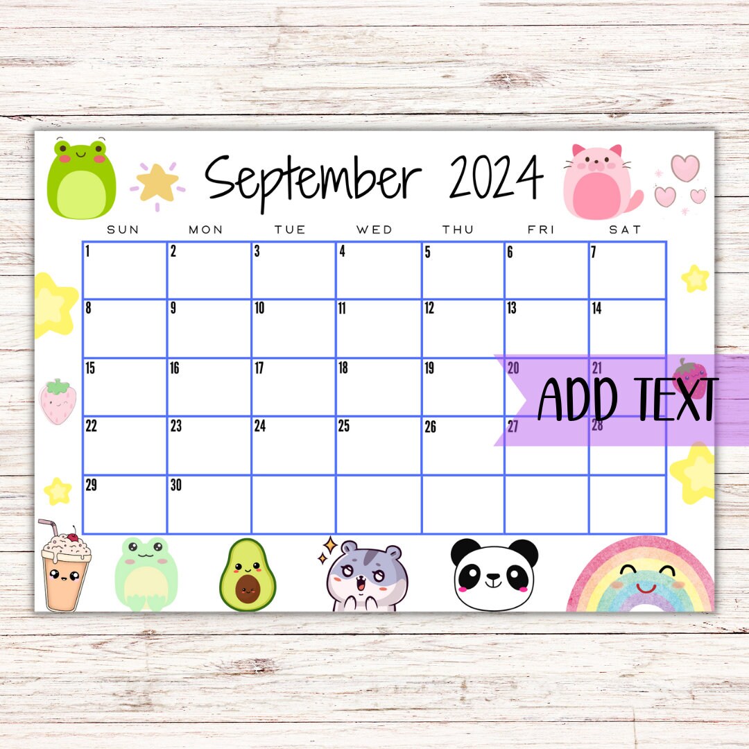 EDITABLE Printable September Calendar 2024 Cute Kid's - Etsy
