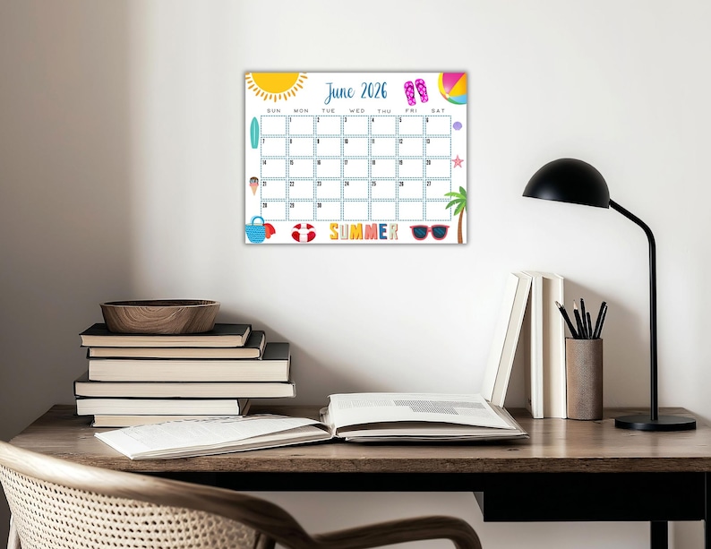 EDITABLE Printable June Calendar 2026 | Cute Summer June Calendar W ...