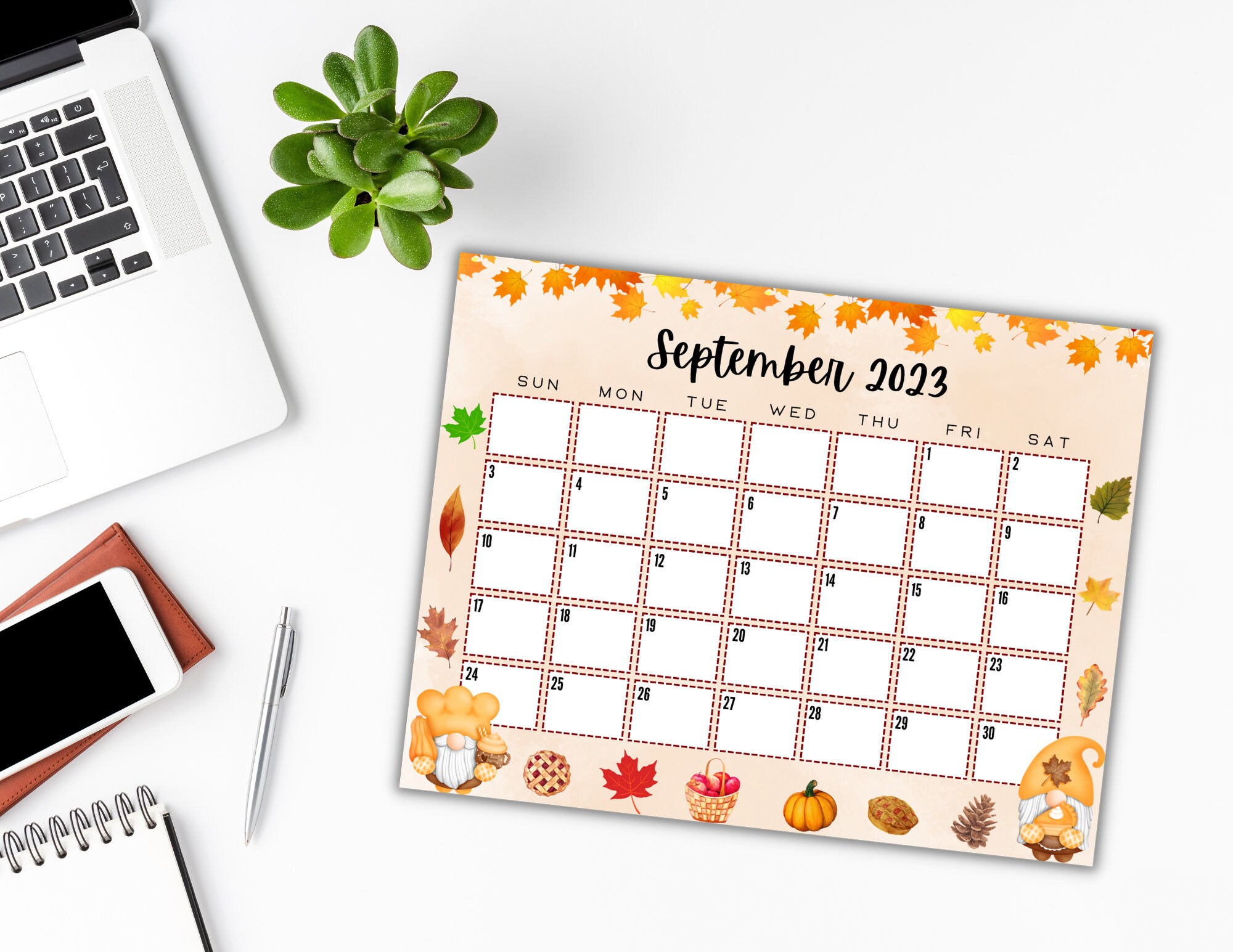 EDITABLE Printable September Calendar 2023 Cute Gnome Fall - Etsy