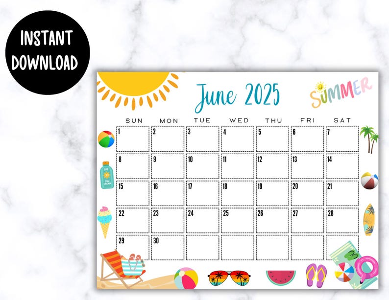 EDITABLE Printable June Calendar 2025 | Beautiful Summer June Calendar ...