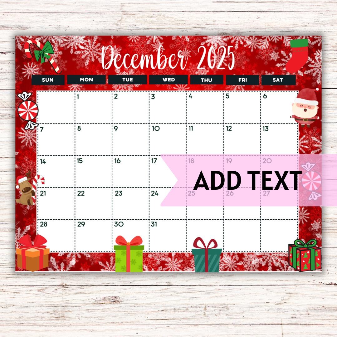 EDITABLE Printable December Calendar 2025 | Christmas Calendar ...