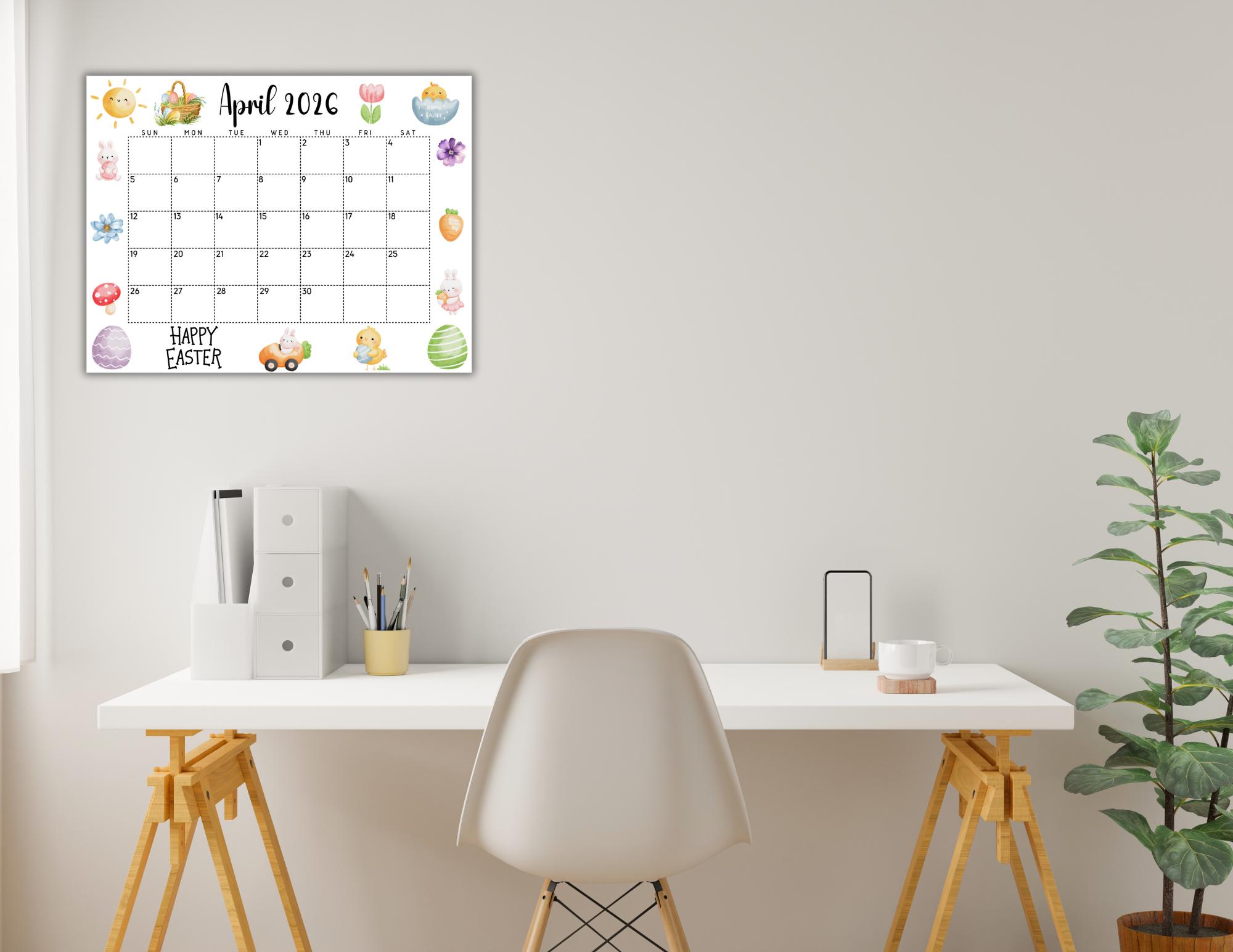 EDITABLE April Calendar 2026 | Printable Wall Calendar 2026 | Cute ...