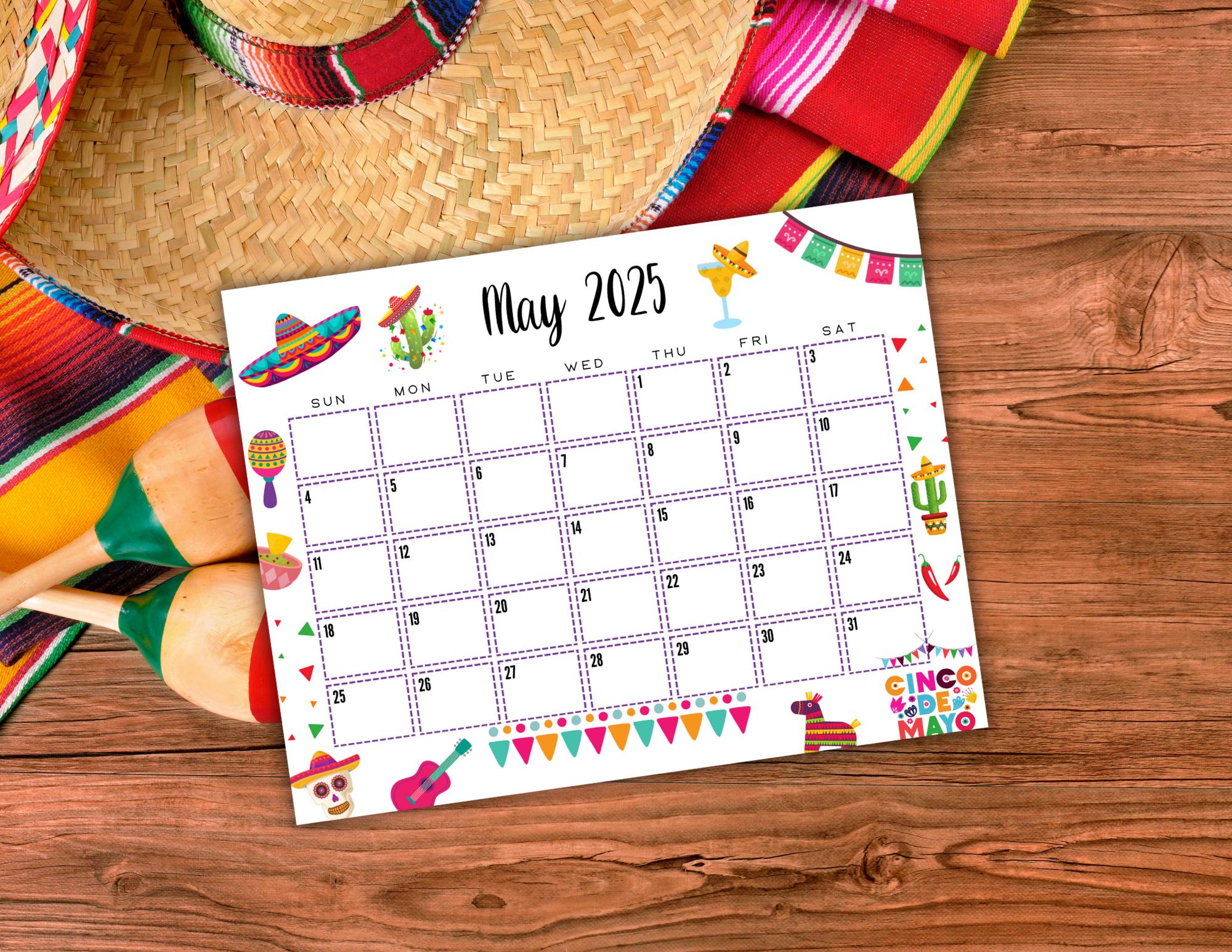 EDITABLE Printable May Calendar 2025 | Cinco De Mayo Themed Calendar ...