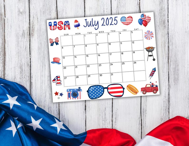 EDITABLE July 2025 Calendar | Printable Fourth of July Calendar W ...