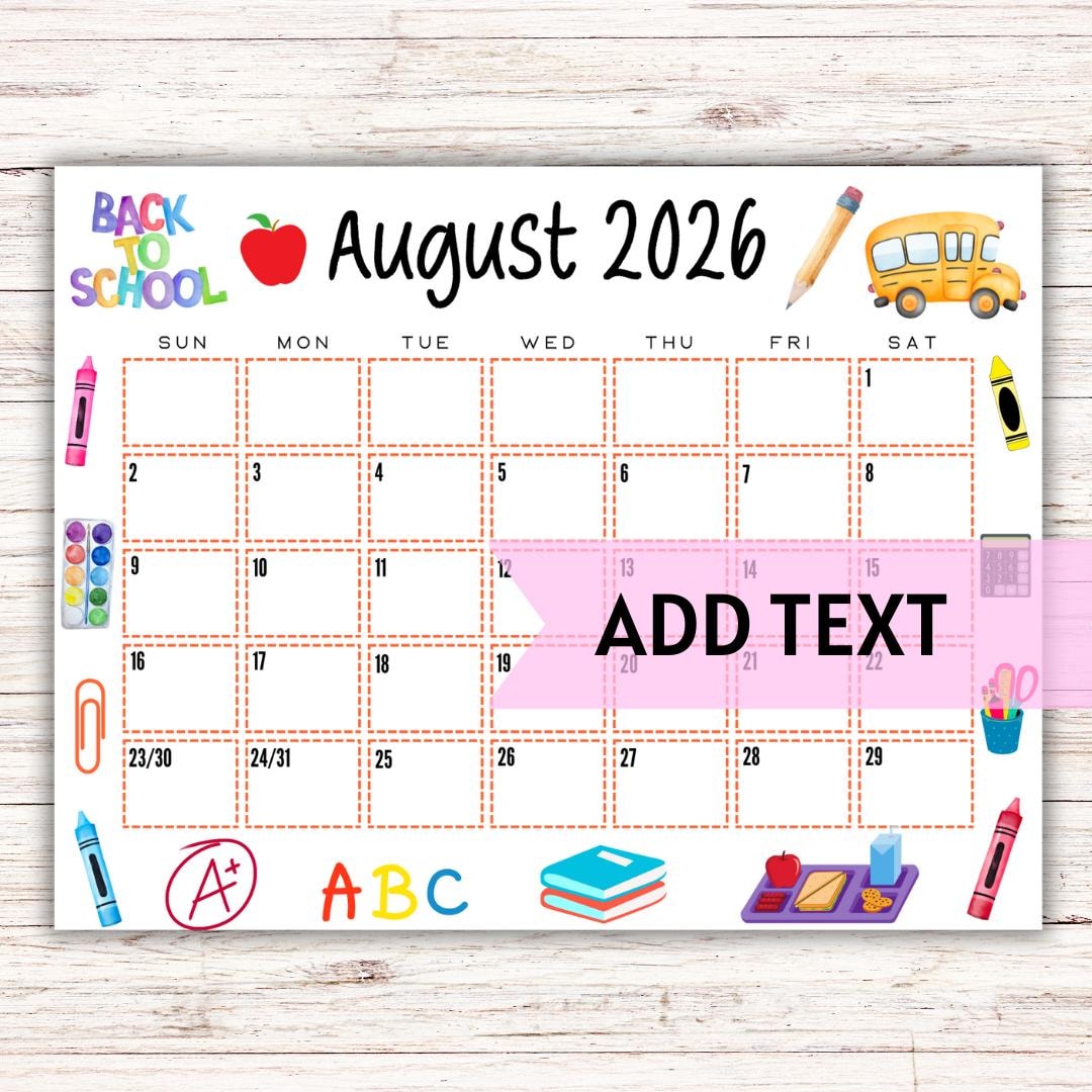 EDITABLE Printable August Calendar 2026 | Back to School Calendar ...