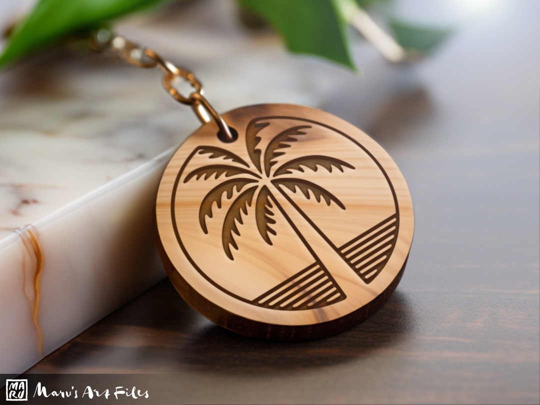 Tropical Palm Tree Keychain SVG: Glowforge Cricut Template (commercial ...