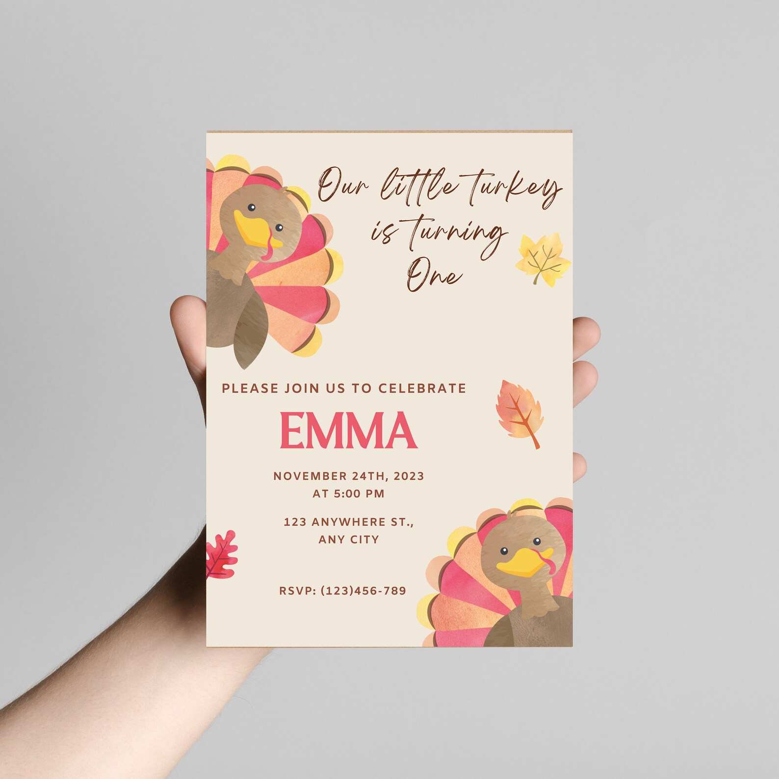Turkey Birthday, Digital Turkey Invitation, Little Turkey Invitation ...