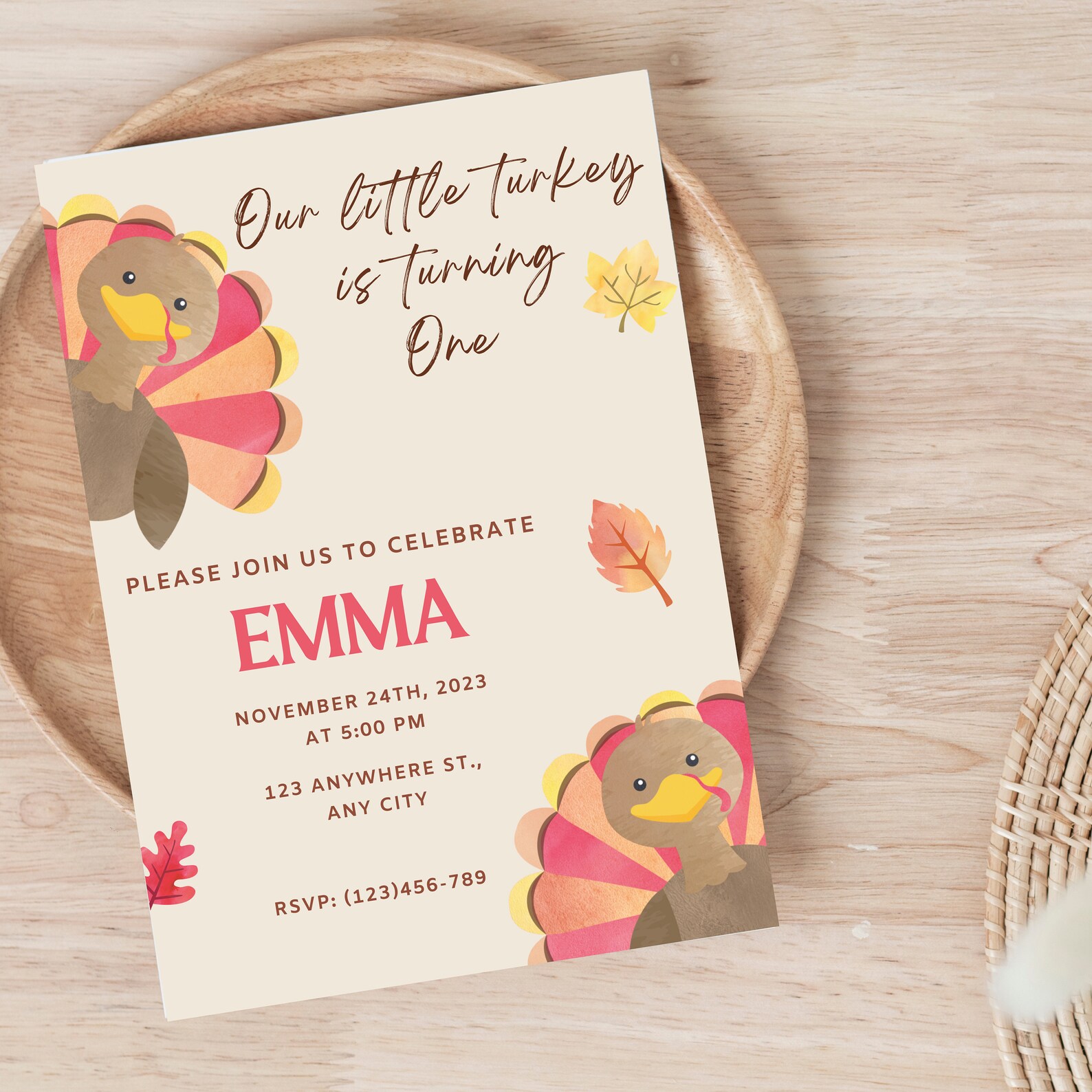 Turkey Birthday, Digital Turkey Invitation, Little Turkey Invitation ...