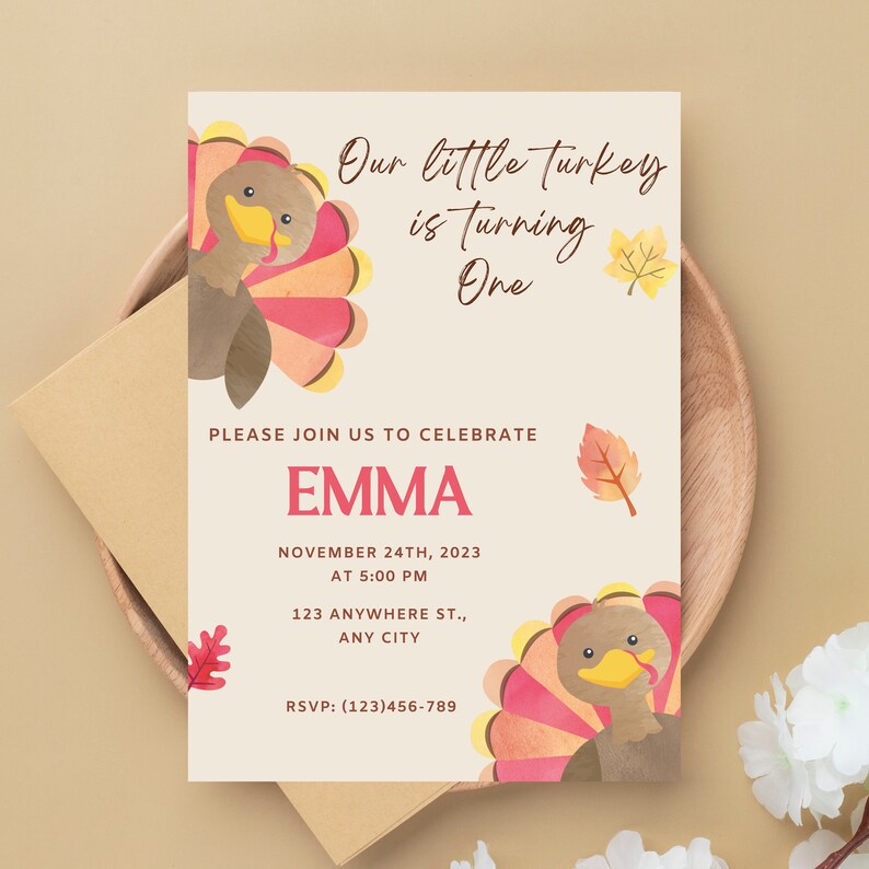 Turkey Birthday, Digital Turkey Invitation, Little Turkey Invitation ...