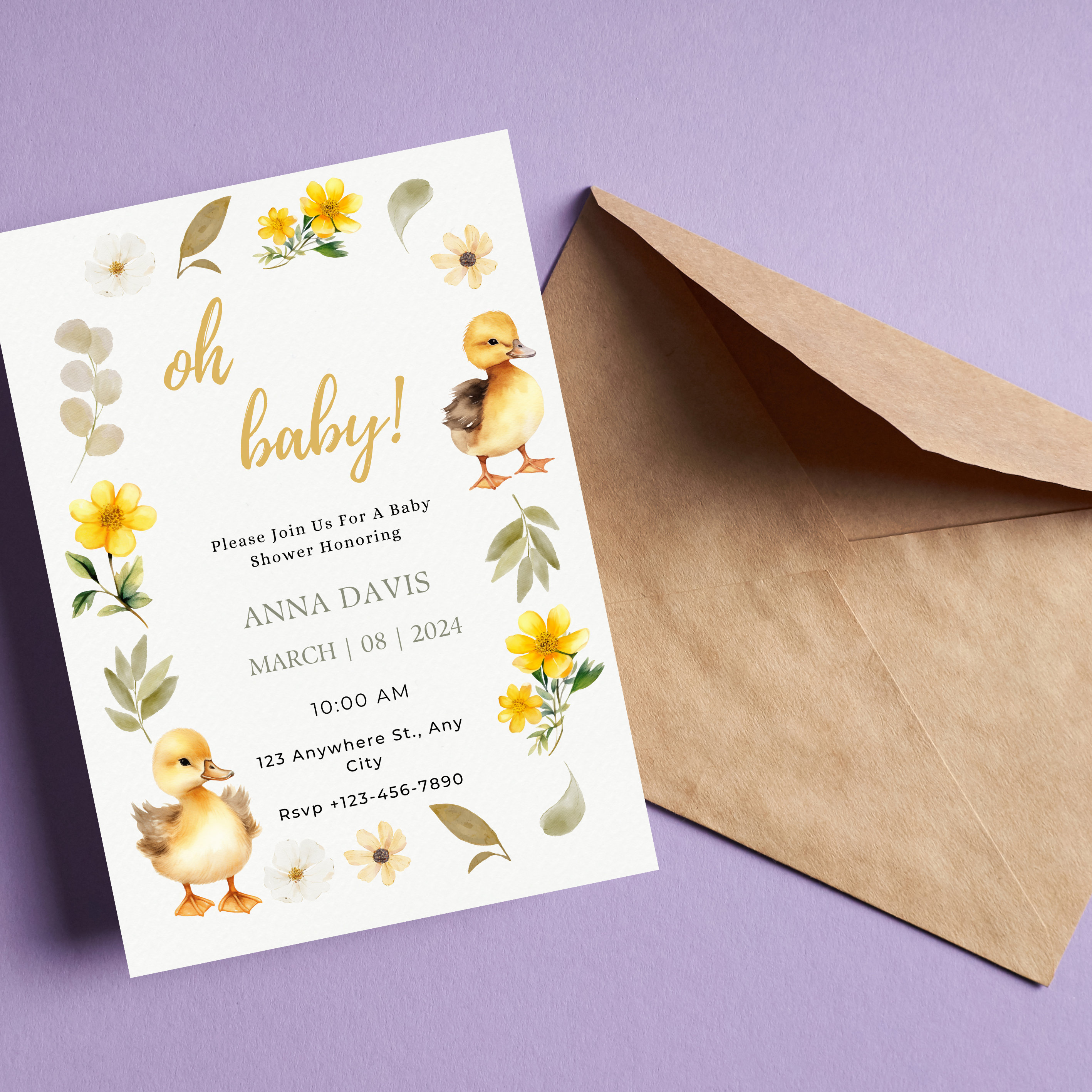Duck Baby Shower, Oh Baby Duckie Invite, Duckie Birthday, Spring Baby ...