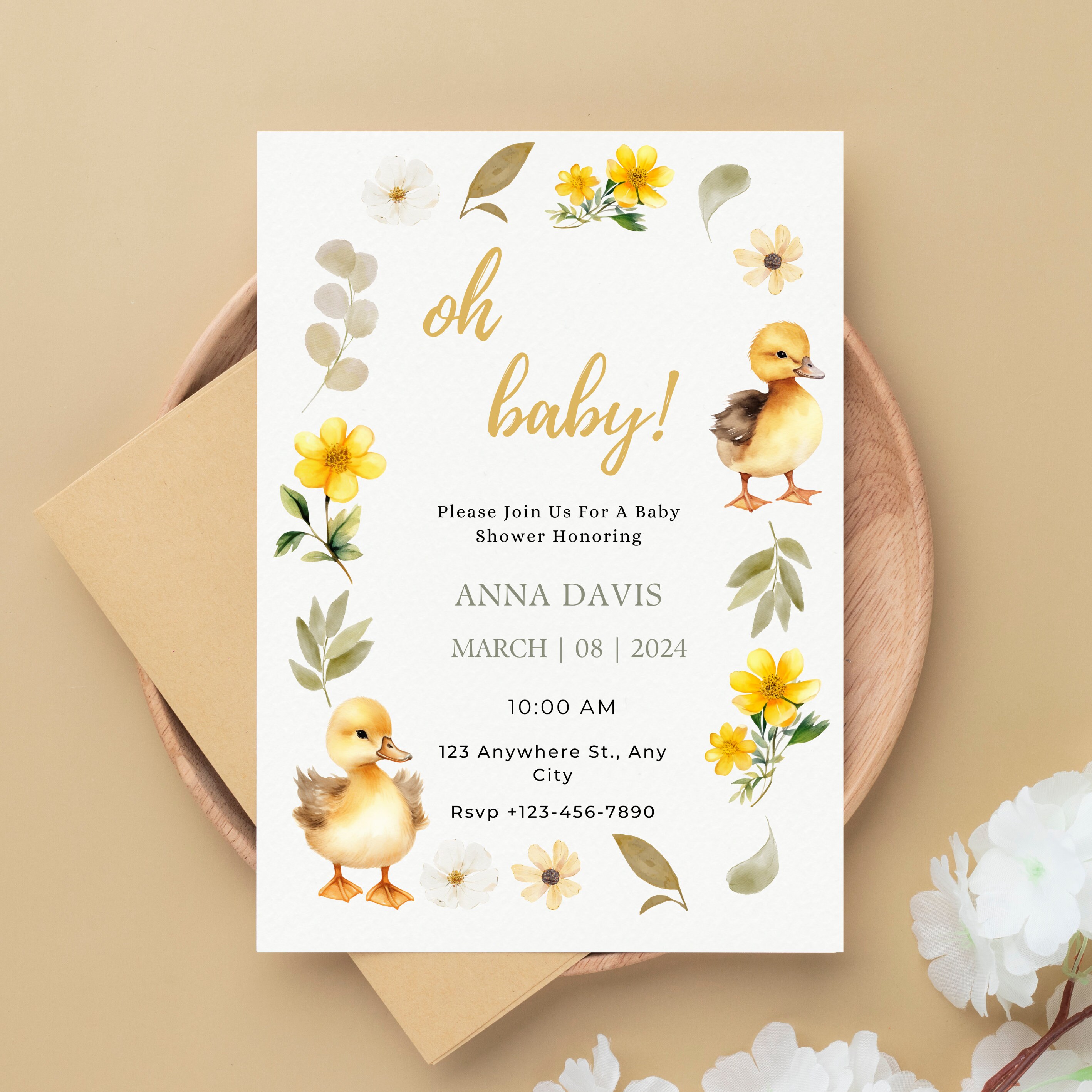 Duck Baby Shower, Oh Baby Duckie Invite, Duckie Birthday, Spring Baby ...