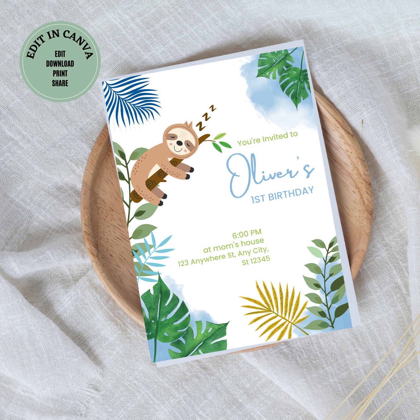 Sloth Birthday - Sloth 1st Birthday Invitation - Sloth Invite - Sloth ...