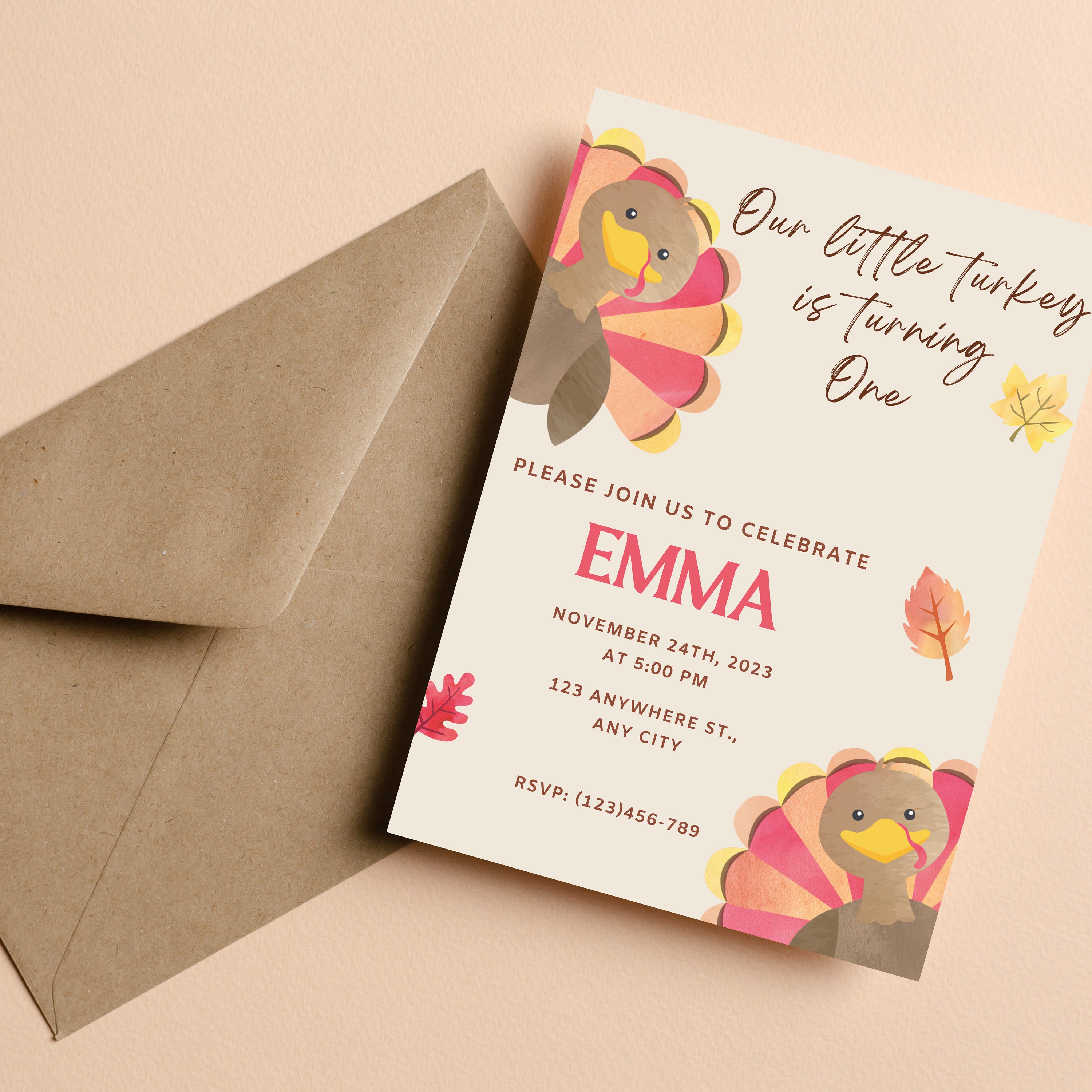 Turkey Birthday, Digital Turkey Invitation, Little Turkey Invitation ...