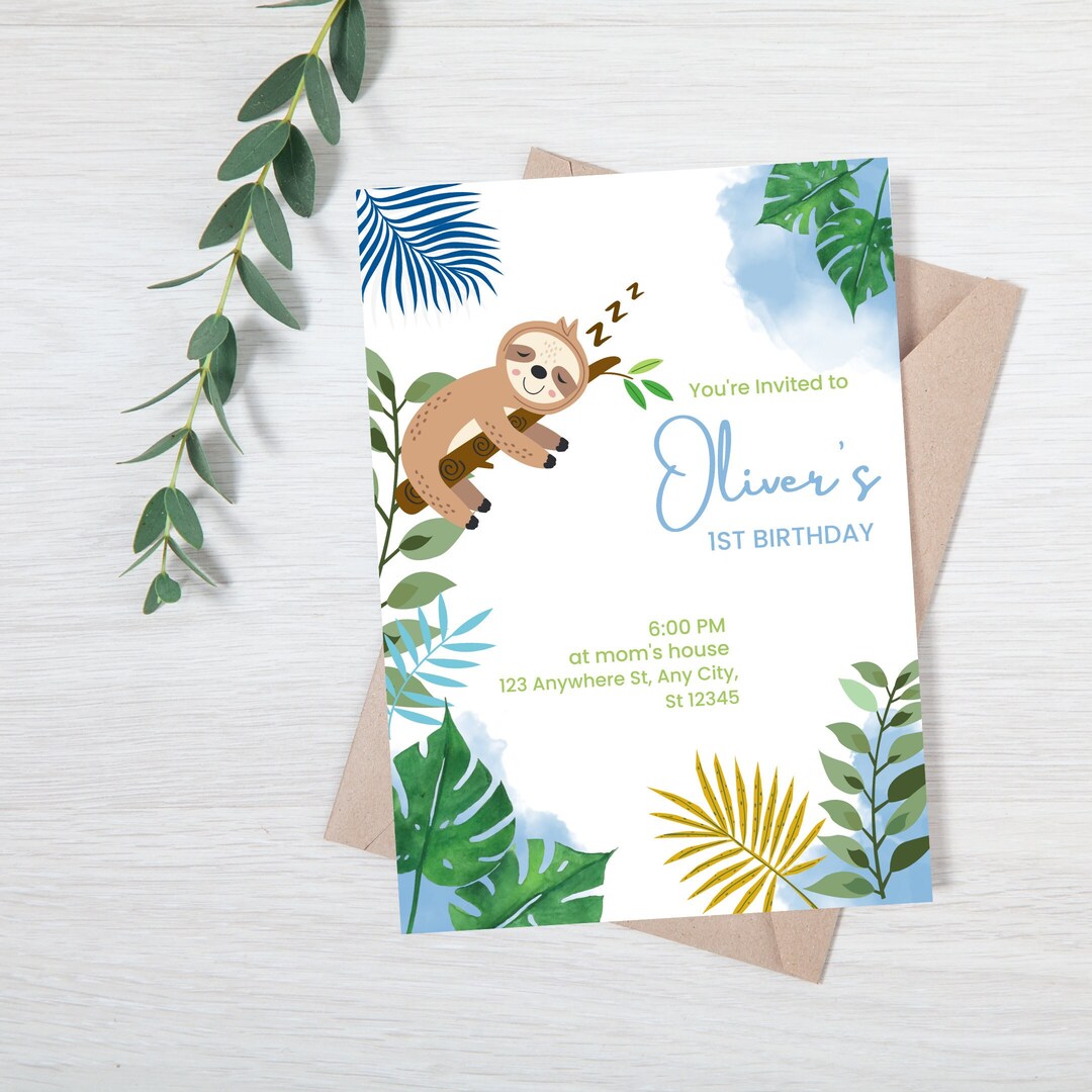 Sloth Birthday - Sloth 1st Birthday Invitation - Sloth Invite - Sloth ...