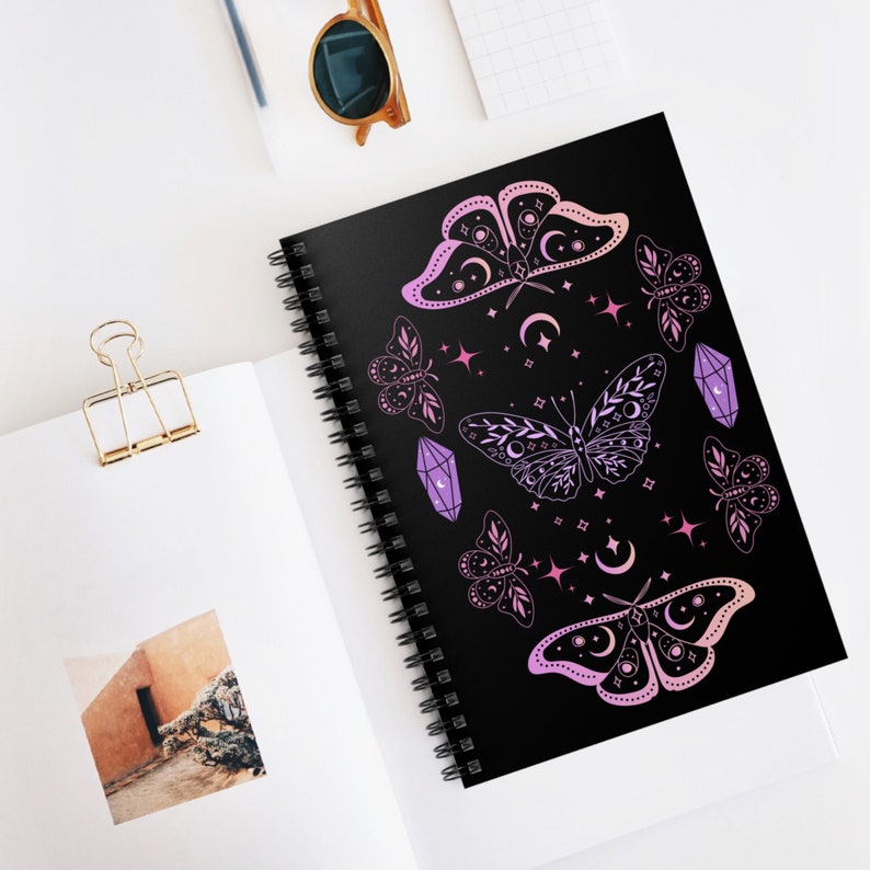 Moth and Butterfly Spiral Notebook - Ruled Line, Purple Moth Spiral ...