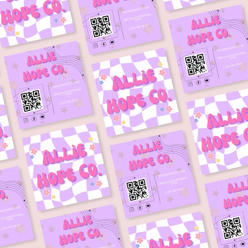 Retro Y2K Square Business Card QR Code Business Card Pink - Etsy