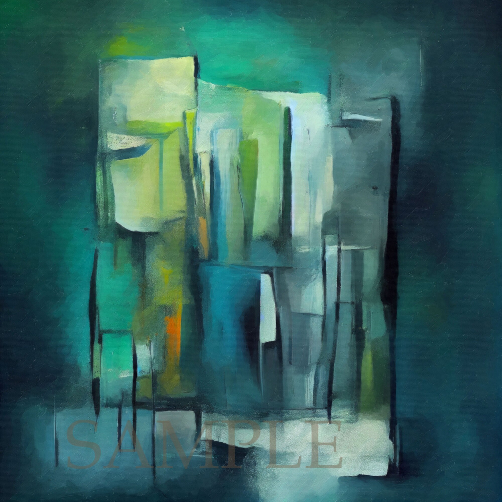 Printable Abstract Art, Green & Turquoise Abstract Art Paintings ...