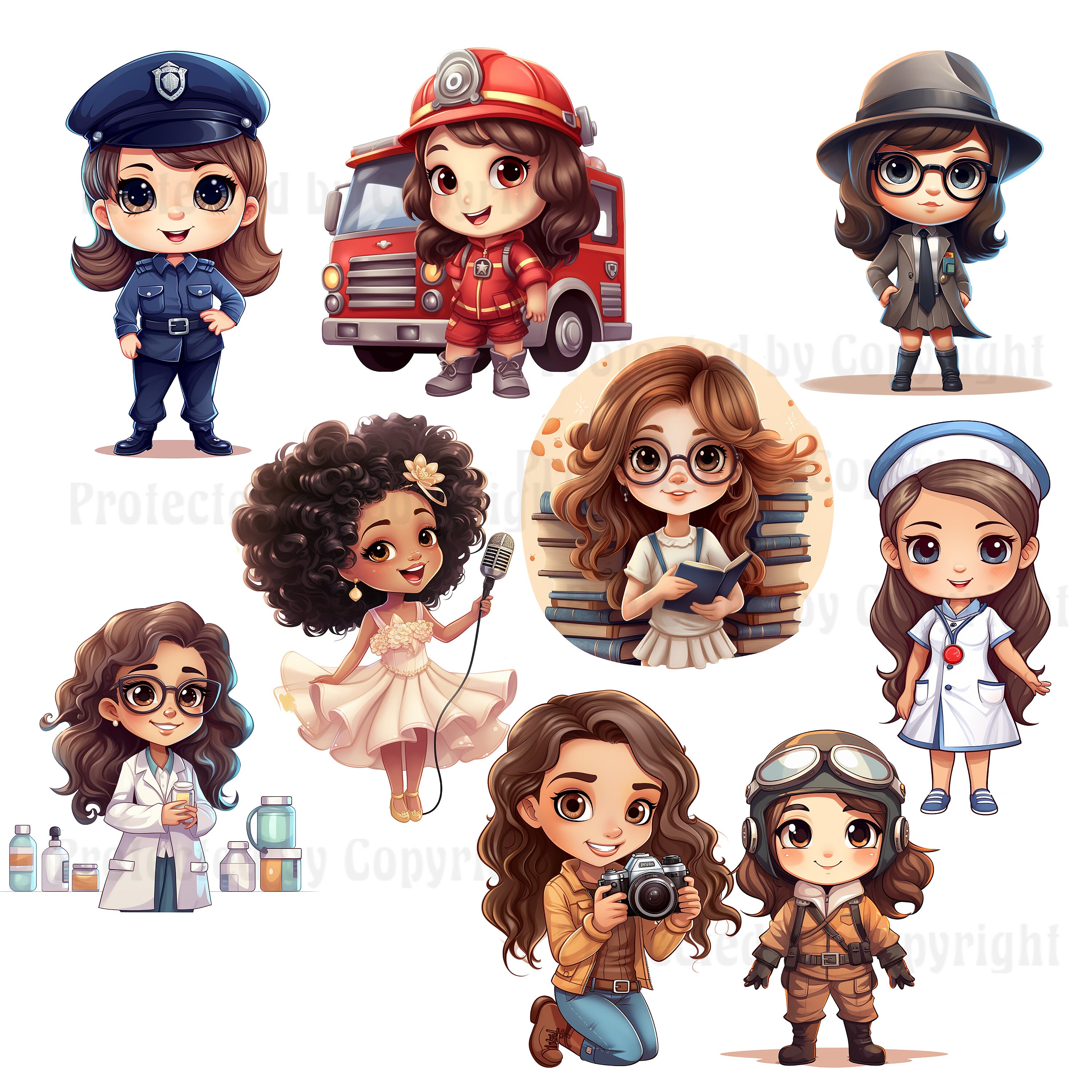 Girl's Career Clipart Bundle, 40+ Cartoon Style Jobs for Kids, JPG and ...