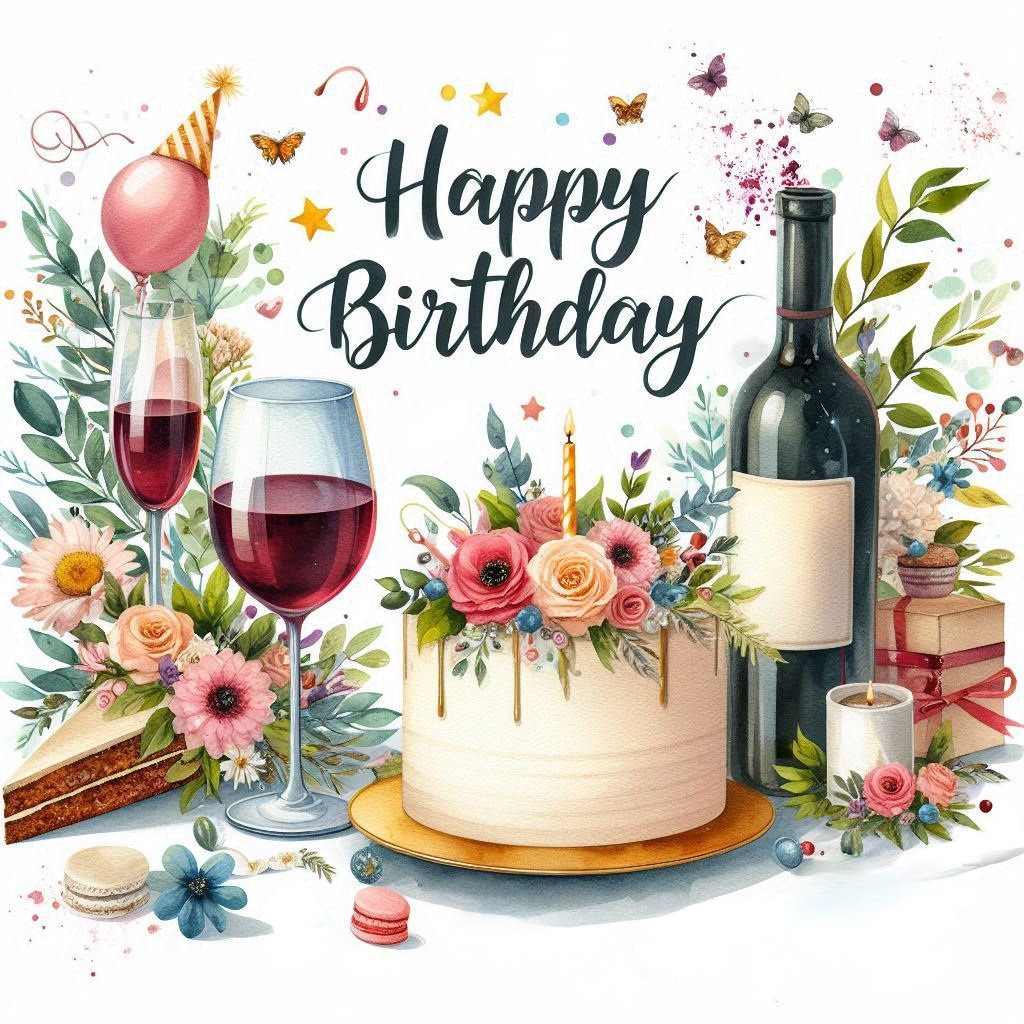 Wine and Cake Birthday Image Files - Etsy