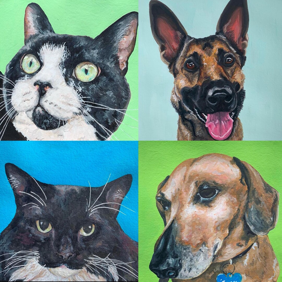 Custom Gouache Pet Portraits * 6x6'' 8x8'' Painting * Gouache Portrait ...