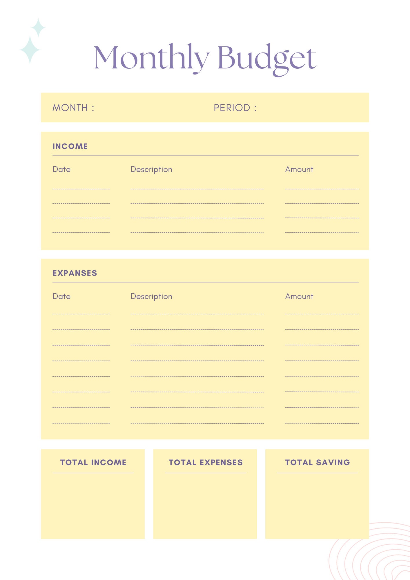 Monthly Budget Tracker Template Printable, 6 Different Colors Included ...