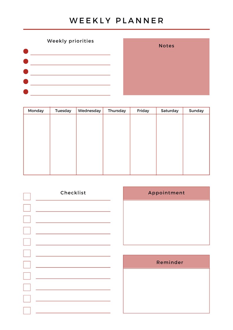 Weekly Planner Printable EDITABLE Weekly Planner Weekly To-do List ...