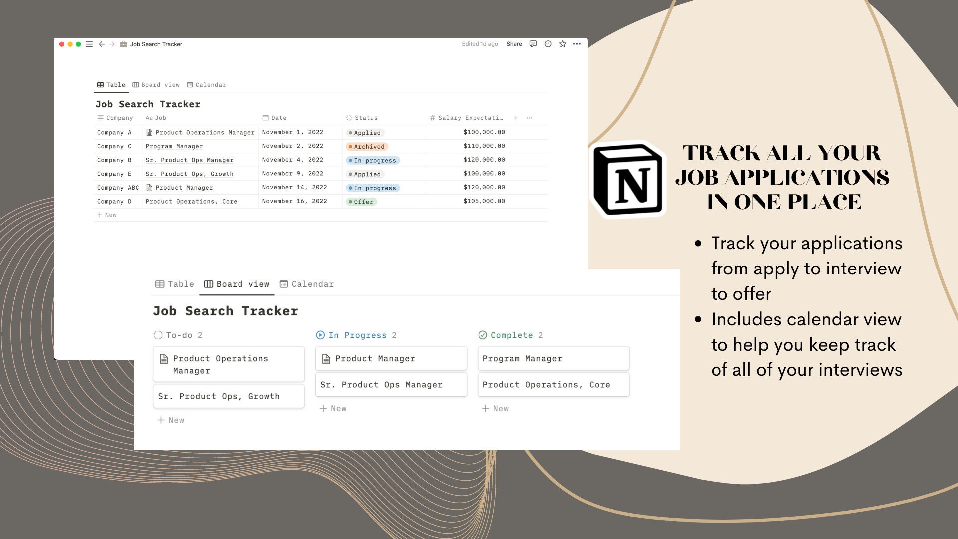 Notion Template Simple Job Search Dashboard & Application Tracker - Etsy
