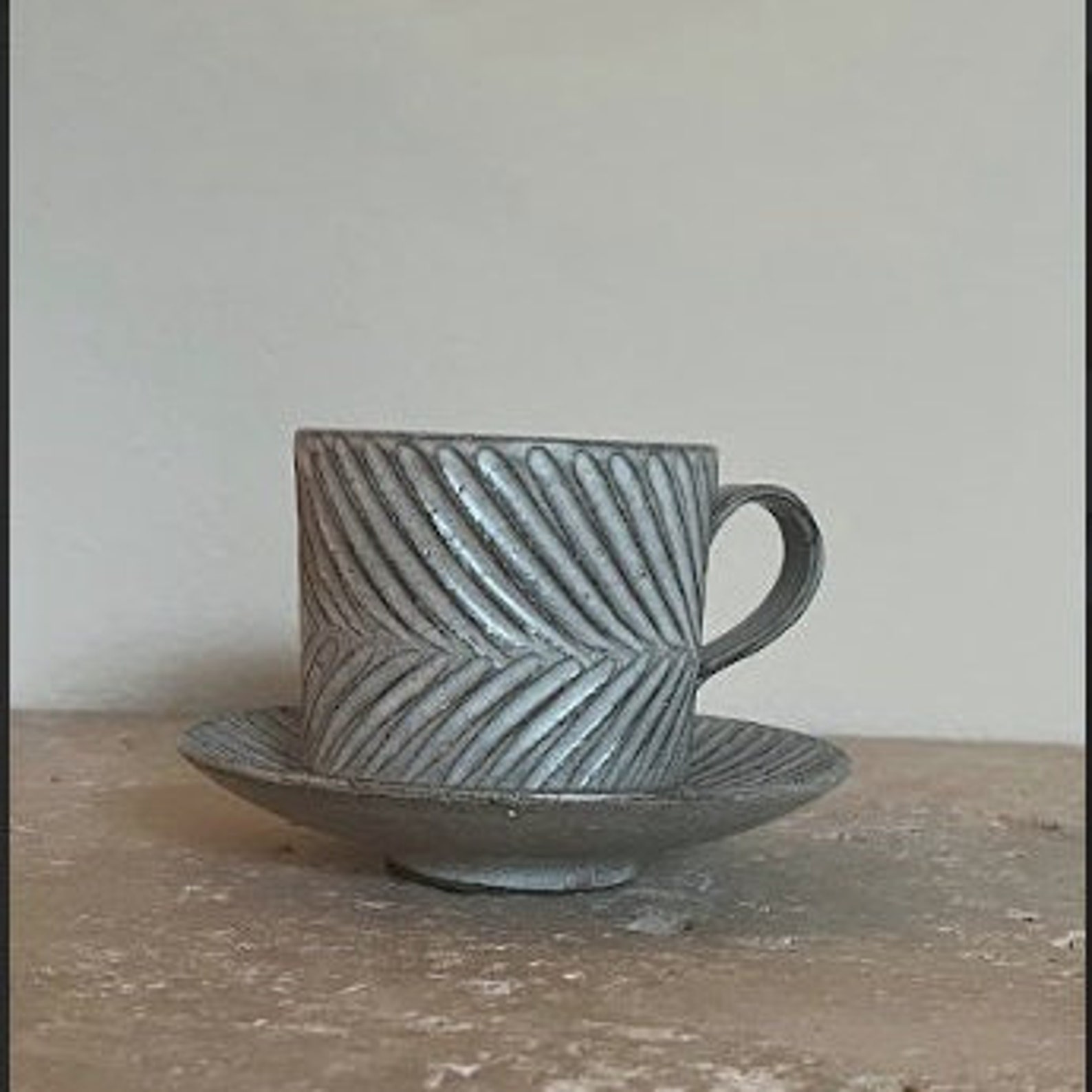 Handcraft Texture Coffee Mug With Plate | Handmade Gift | Stoneware ...
