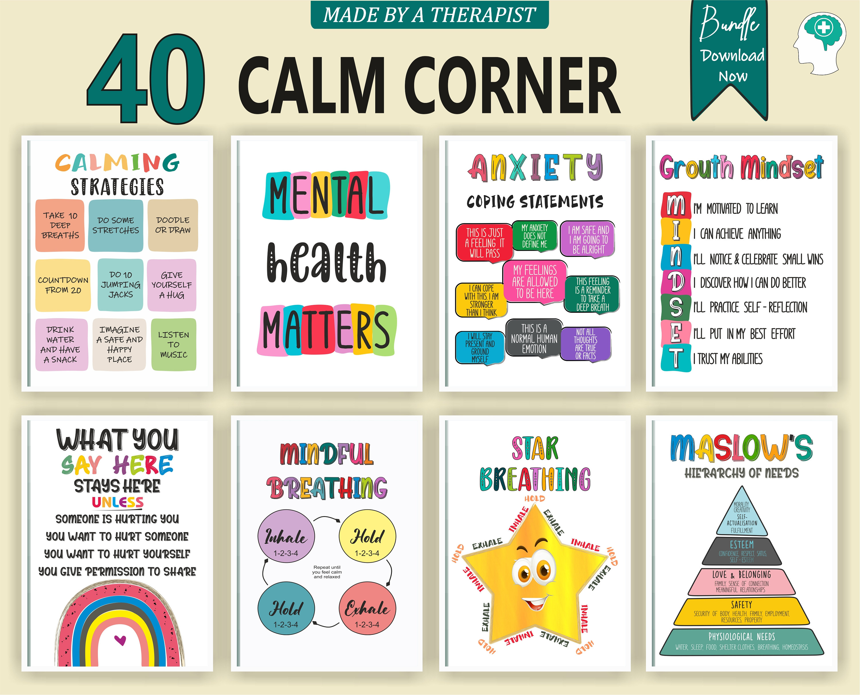 40 Mental Health Poster for Office, Calming Corner Printable, Mental ...