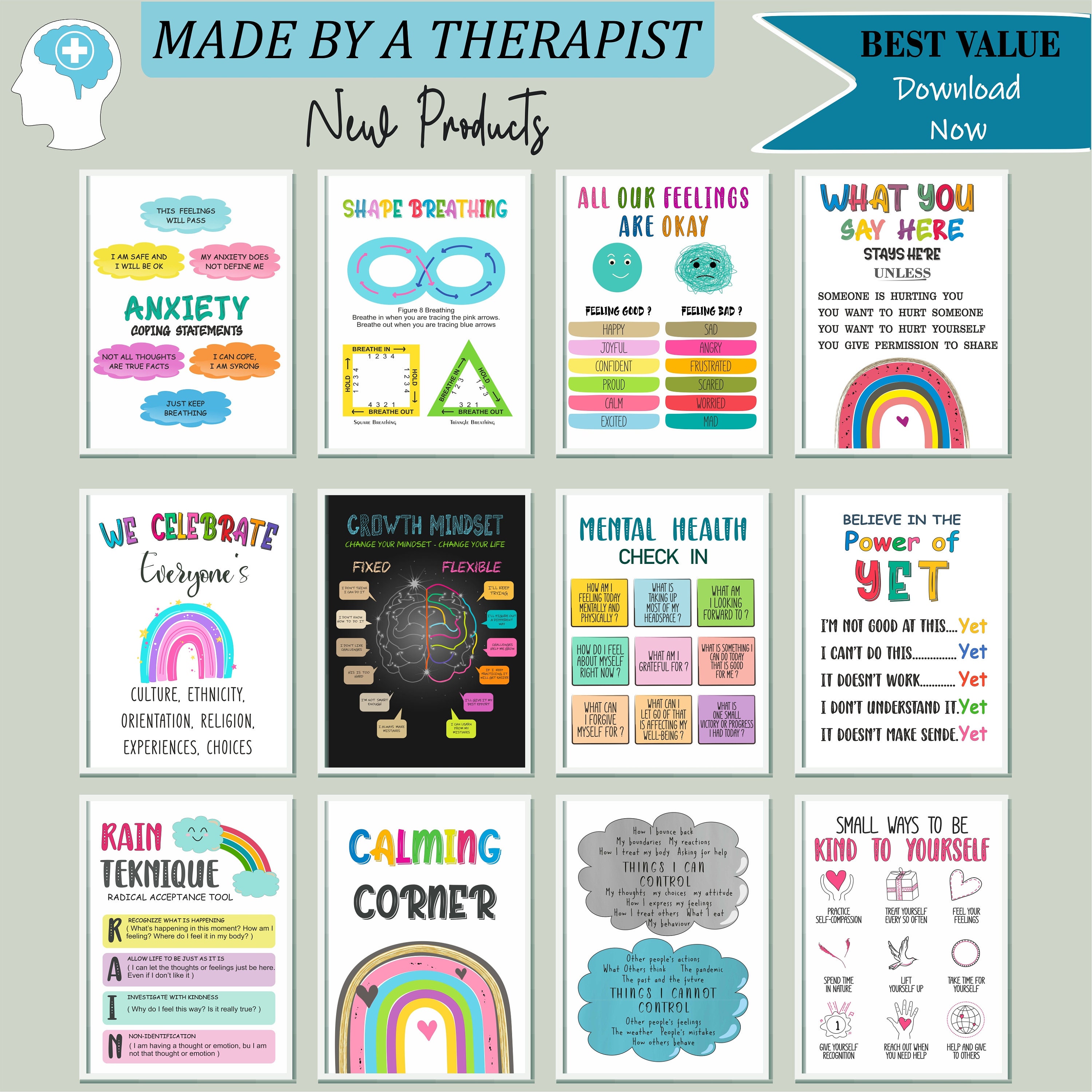 100 Calm Down Corner Mental Health Psych Gifts Set Door Bundle - Etsy