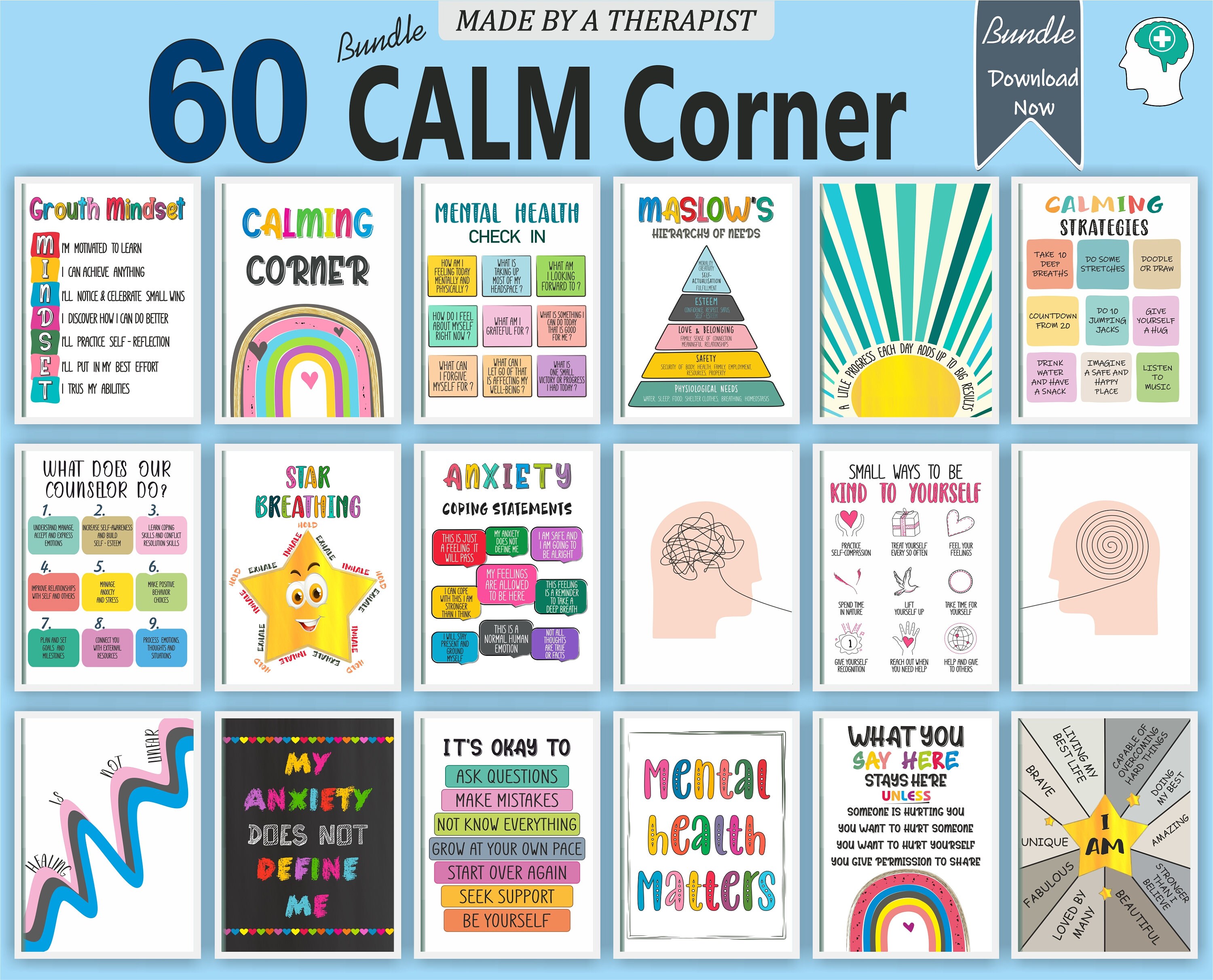 60 Calm Colors Classroom Decor School Counselor Office Therapy Art ...