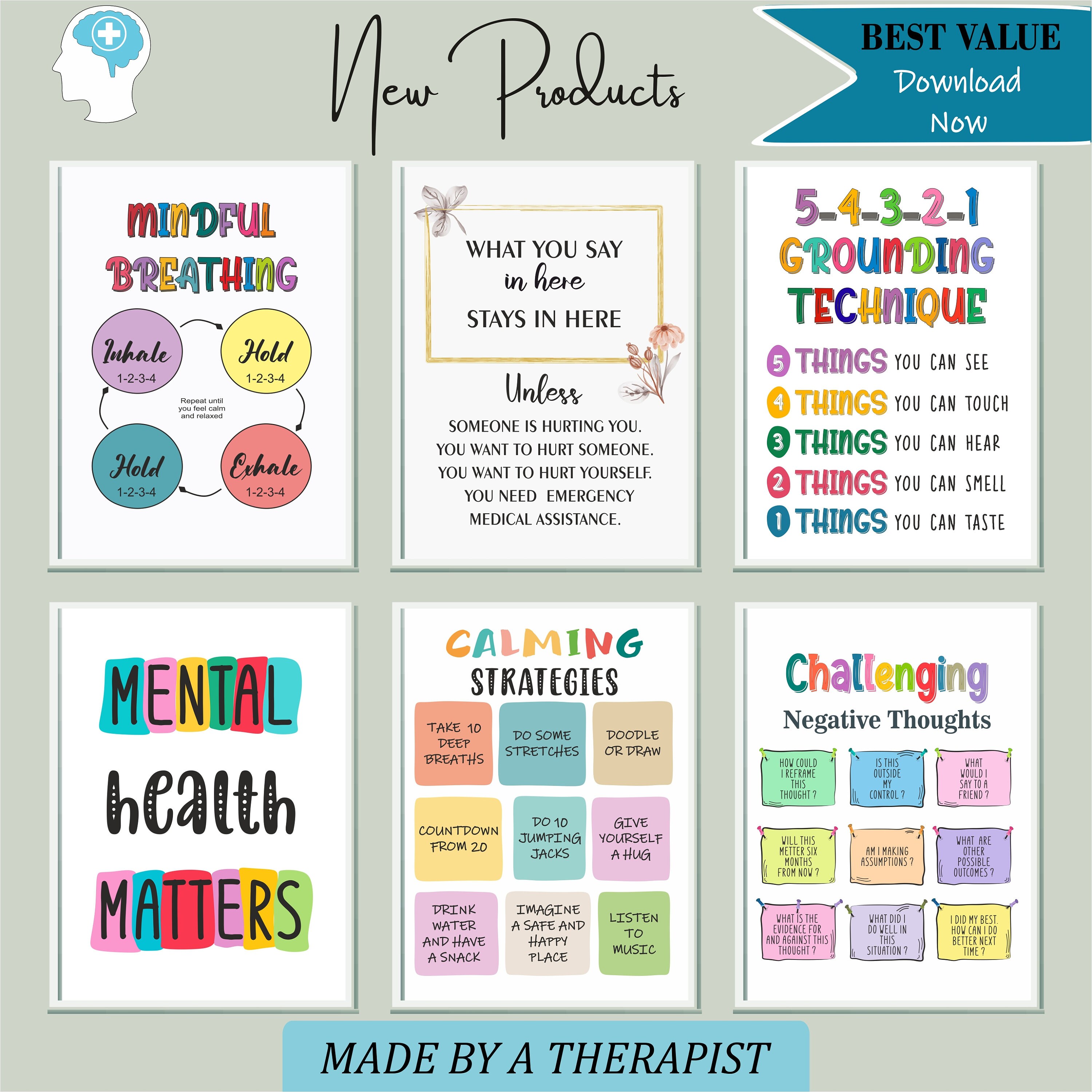 50 Calming Corner Posters Psych Emotion Chart Mental Health Posters ...