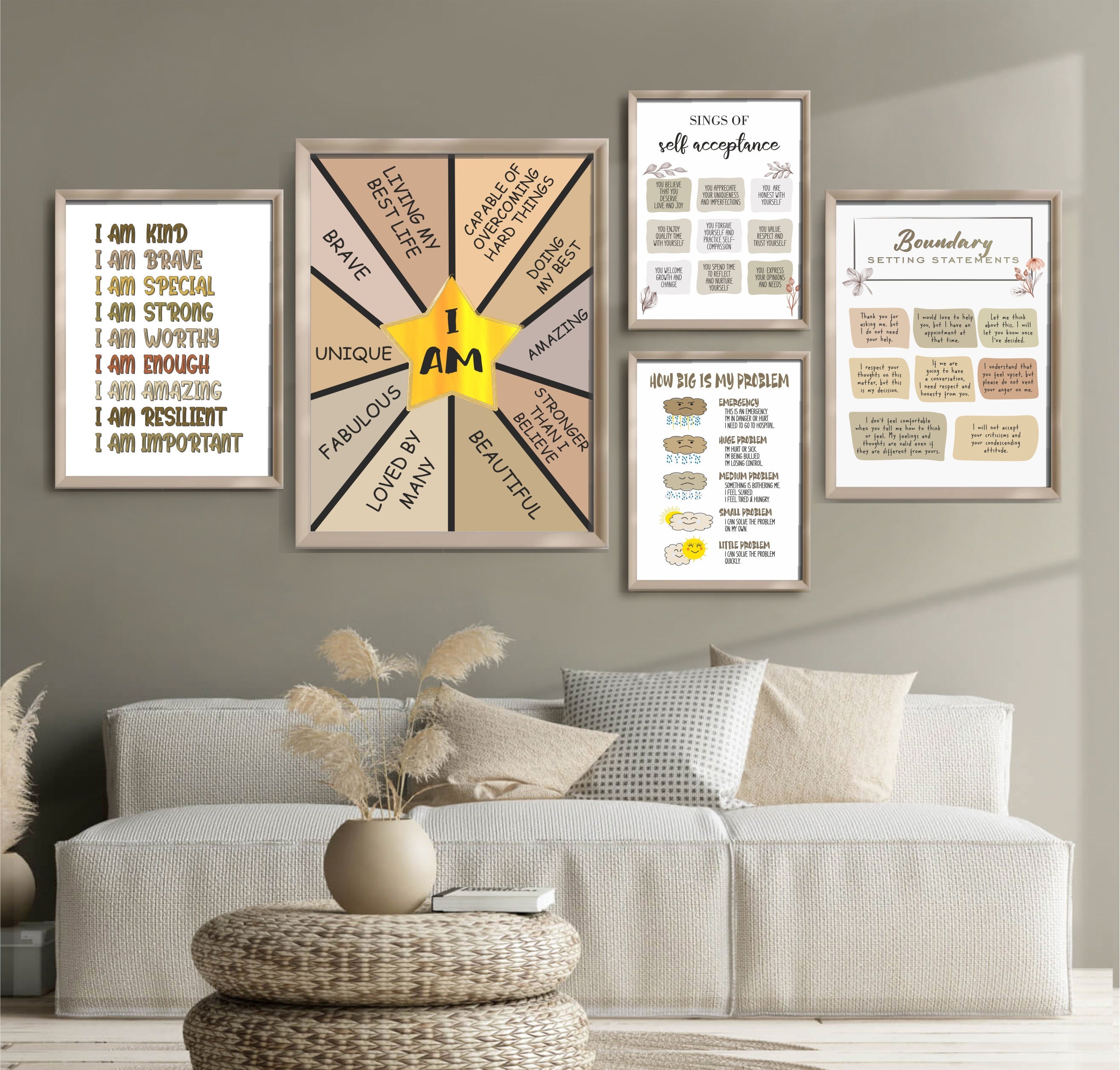 50 Boho Therapy Office Decor Calming Down Corner Educational Posters ...