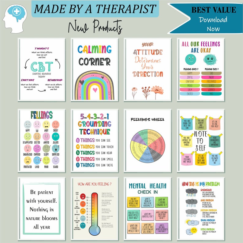 60 Emotions Poster Health Room Sign School Counselor Office Therapy Art ...