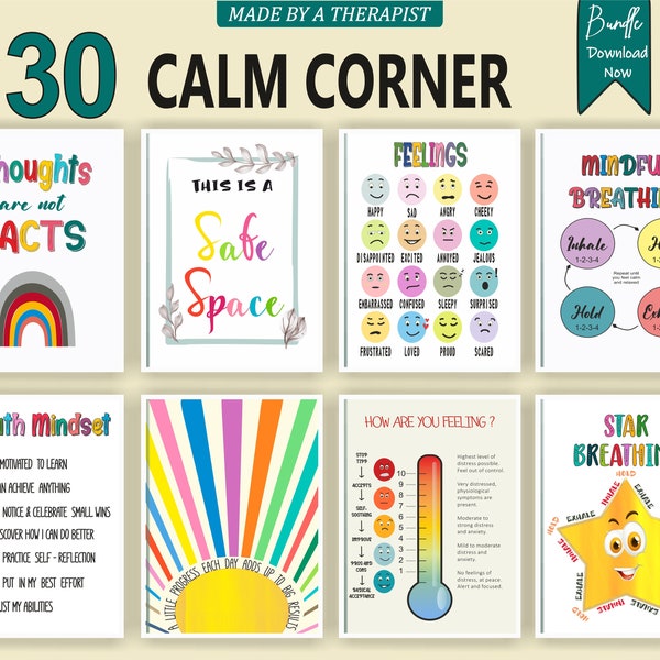 35 Boho Calm Corner Printables Feelings Chart Counselor Posters Science ...