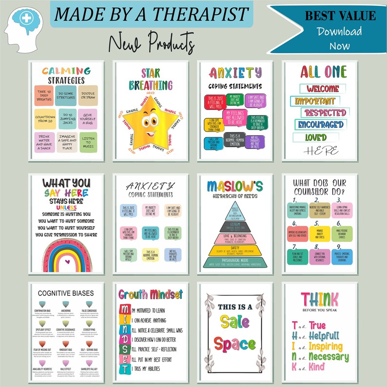 60 Calm Colors Classroom Decor School Counselor Office Therapy Art ...