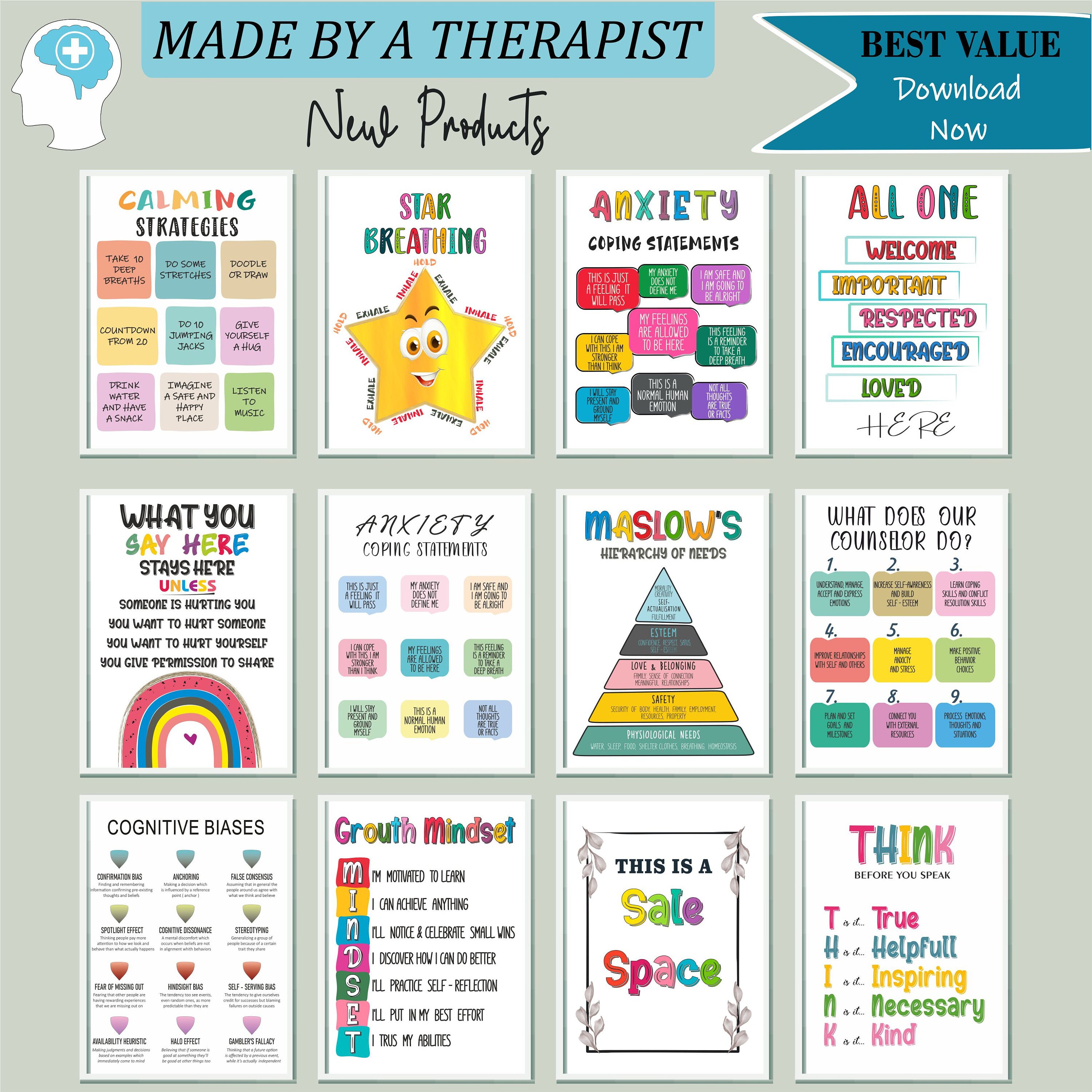 60 Calm Colors Classroom Decor School Counselor Office Therapy Art ...